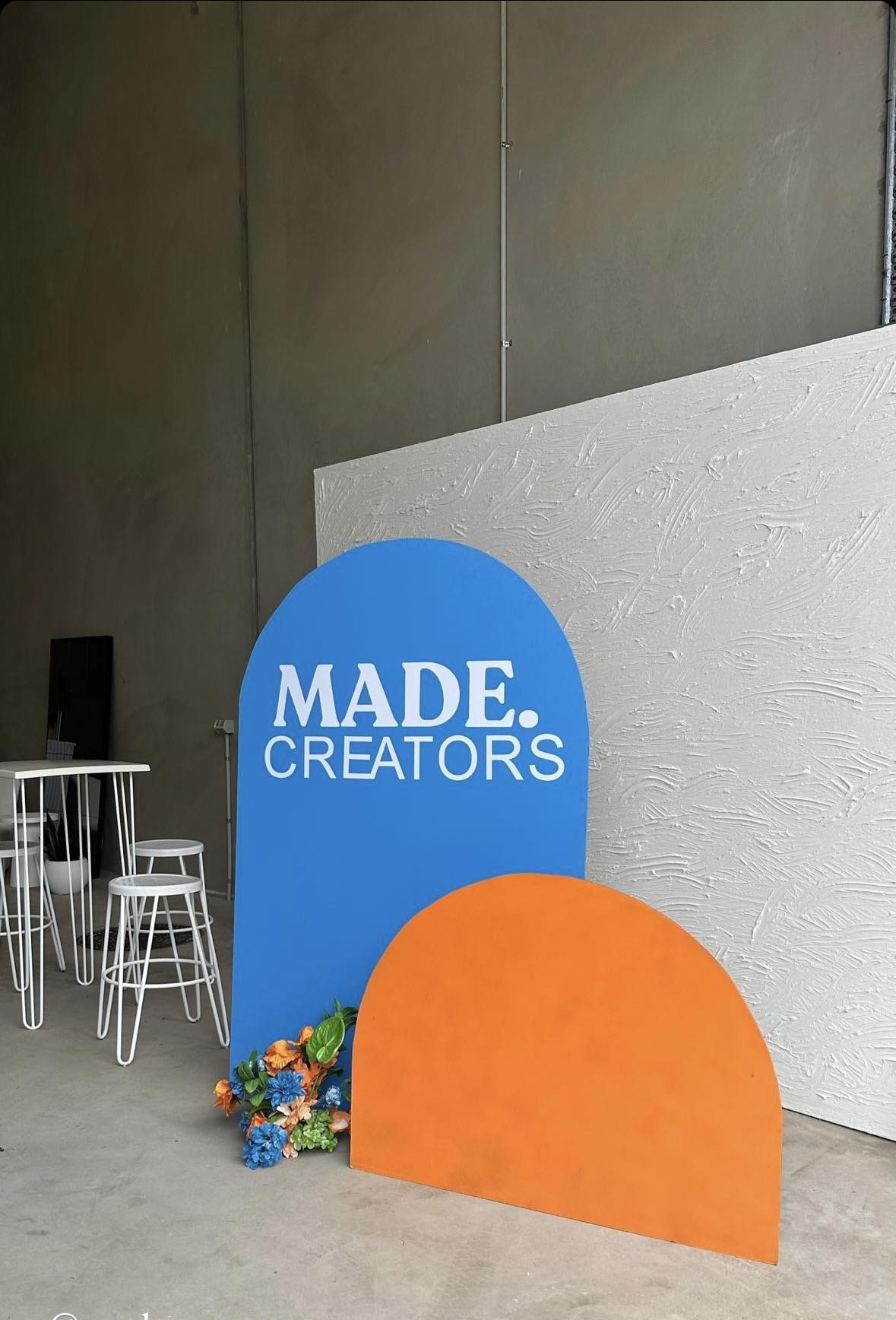 Blue and Orange Modern Arch Backdrop – Adelaide Wedding Hire