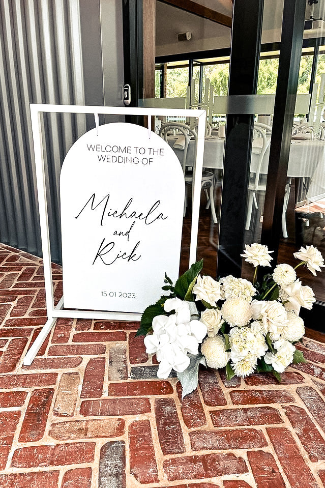 Personalised Acrylic Arch Sign with Frame – Adelaide Wedding Hire